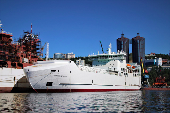 Russian Flag Hoisted on the New Ferry ‘Alexander Deev’